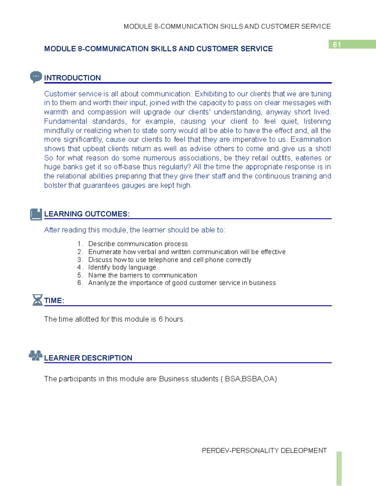 Module 8- Communication and customer service - MODULE 8-COMMUNICATION ...