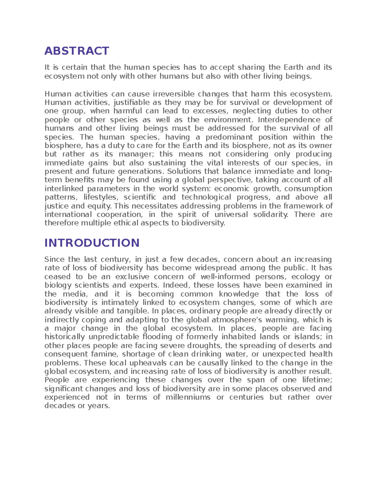 Research - .... - ABSTRACT It is certain that the human species has to ...