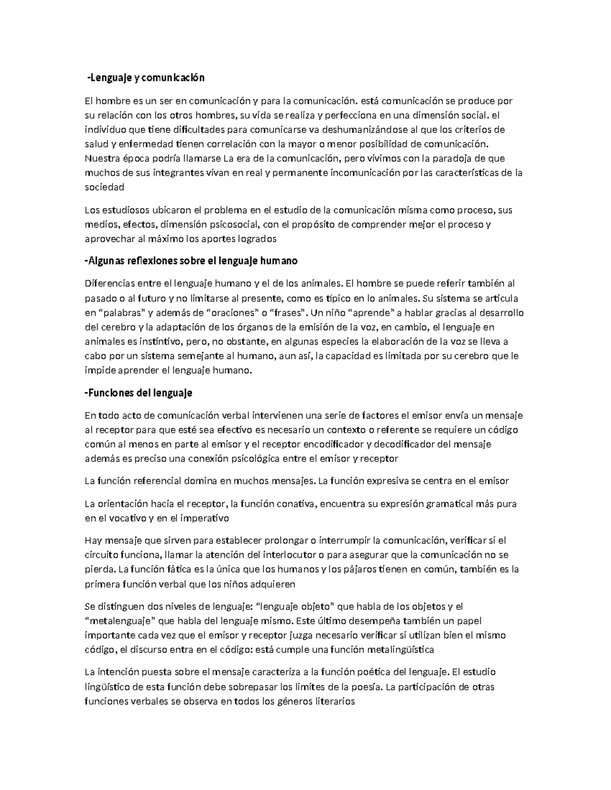 Resumen de linguistica -Lenguaje y comunicación El hombre es un ser en comunicación y para la ...
