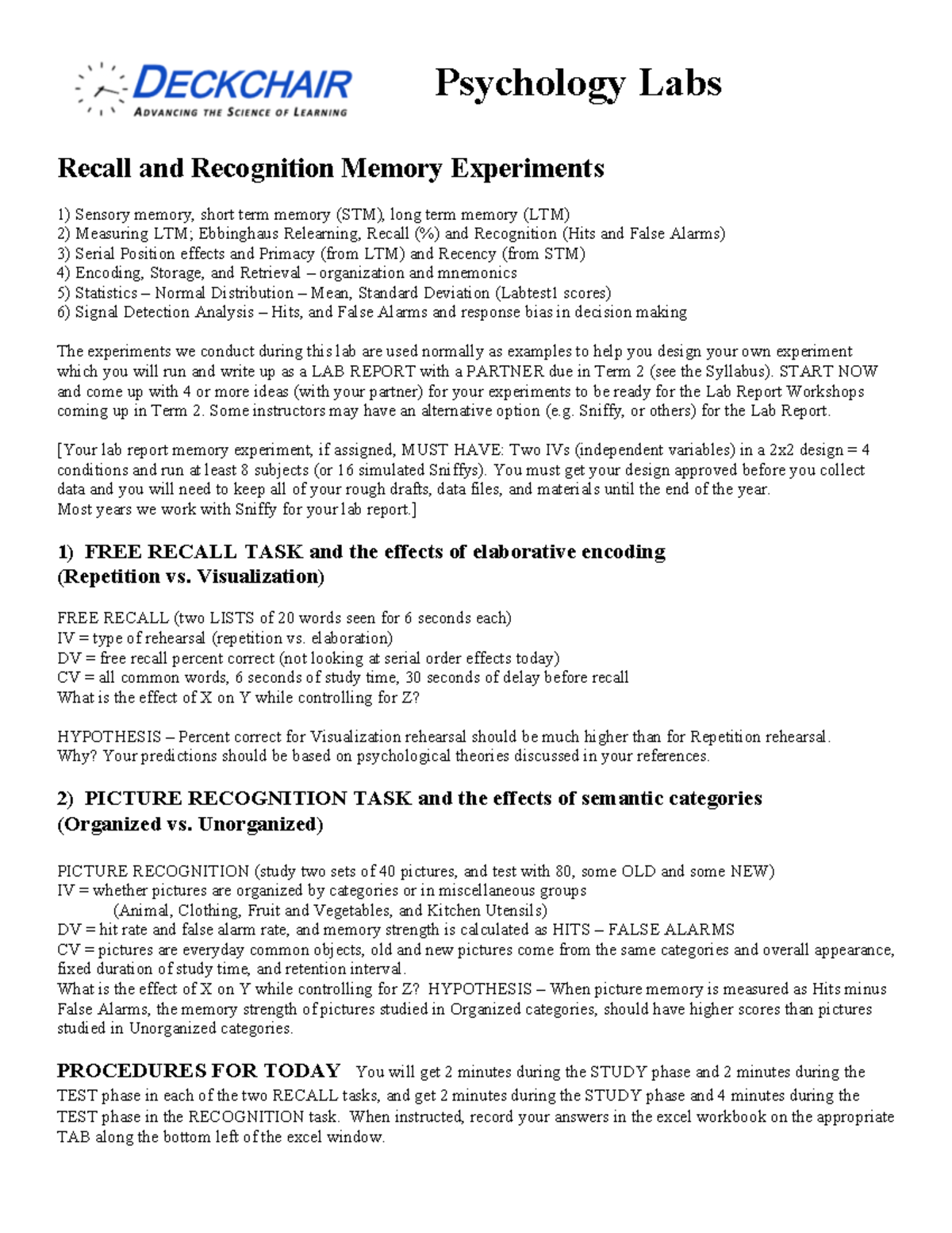 Recall and Recognition Memory - START NOW and come up with 4 or more ...