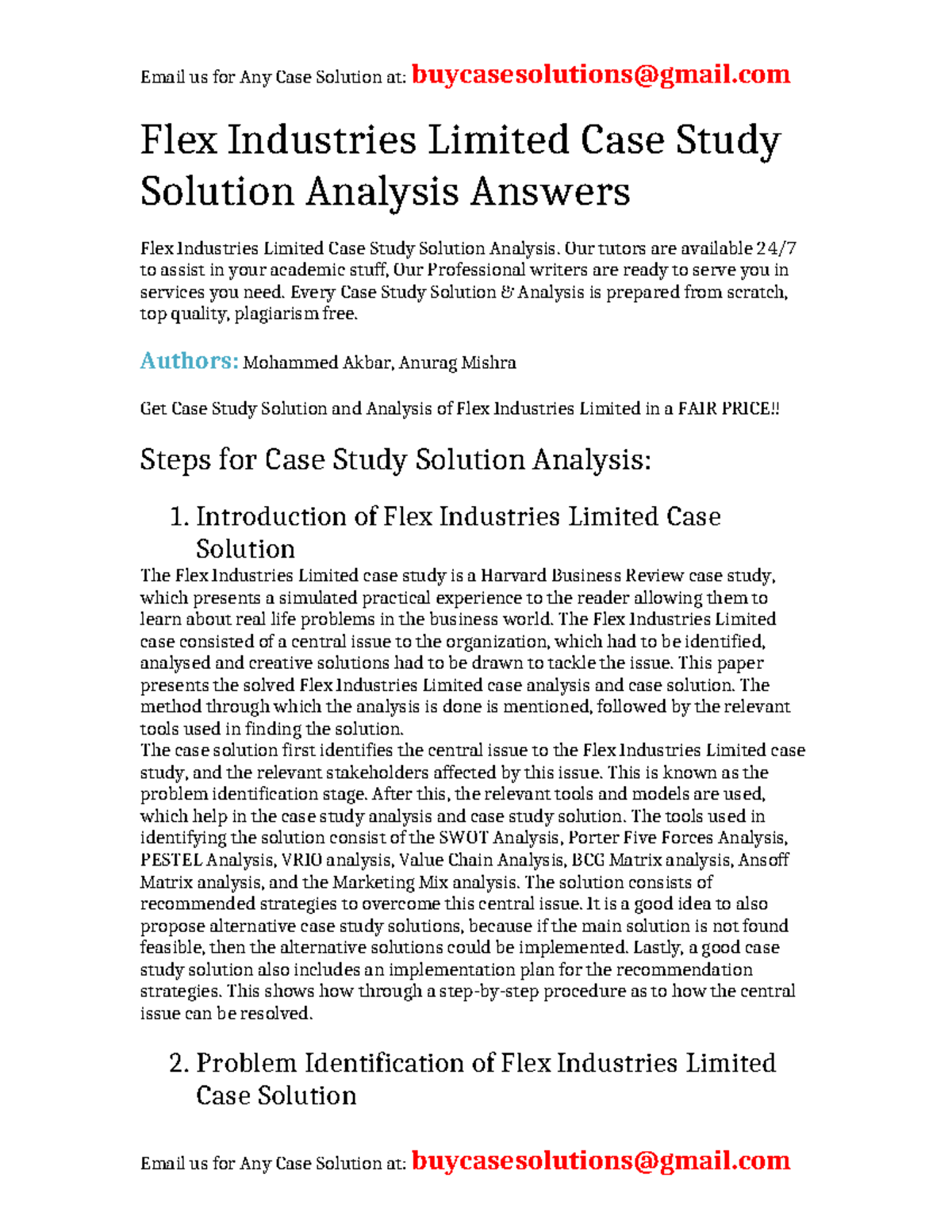 Case Solution Flex Industries Limited - Flex Industries Limited Case ...