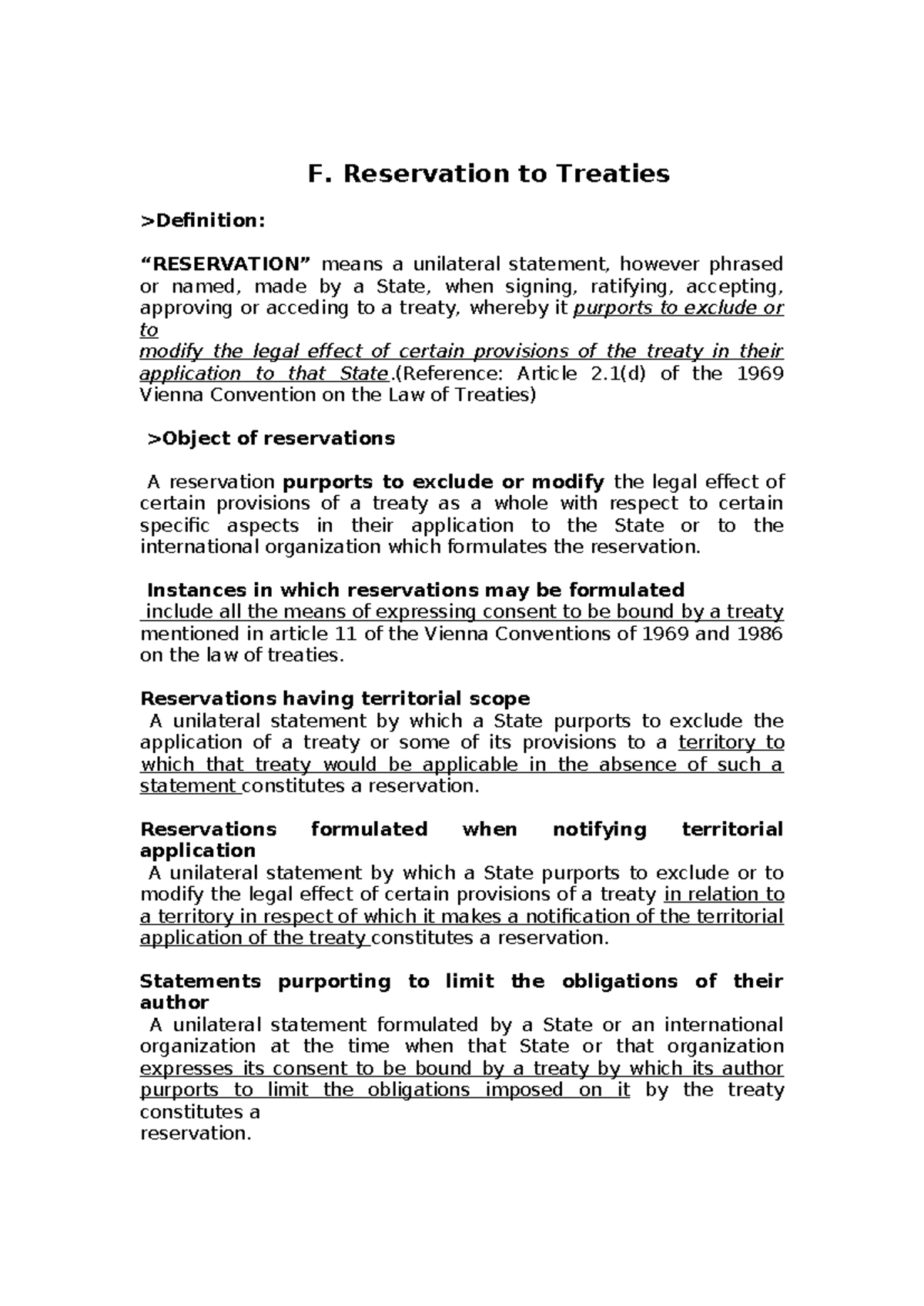 Reservation to Treaties - F. Reservation to Treaties >Definition ...