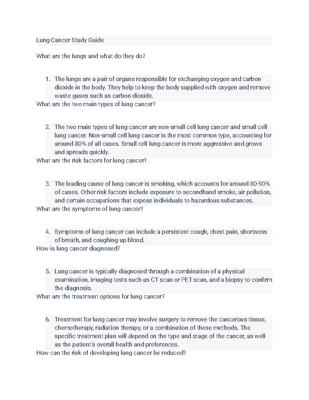 lung Cancer study guide - Lung Cancer Study Guide What are the lungs ...