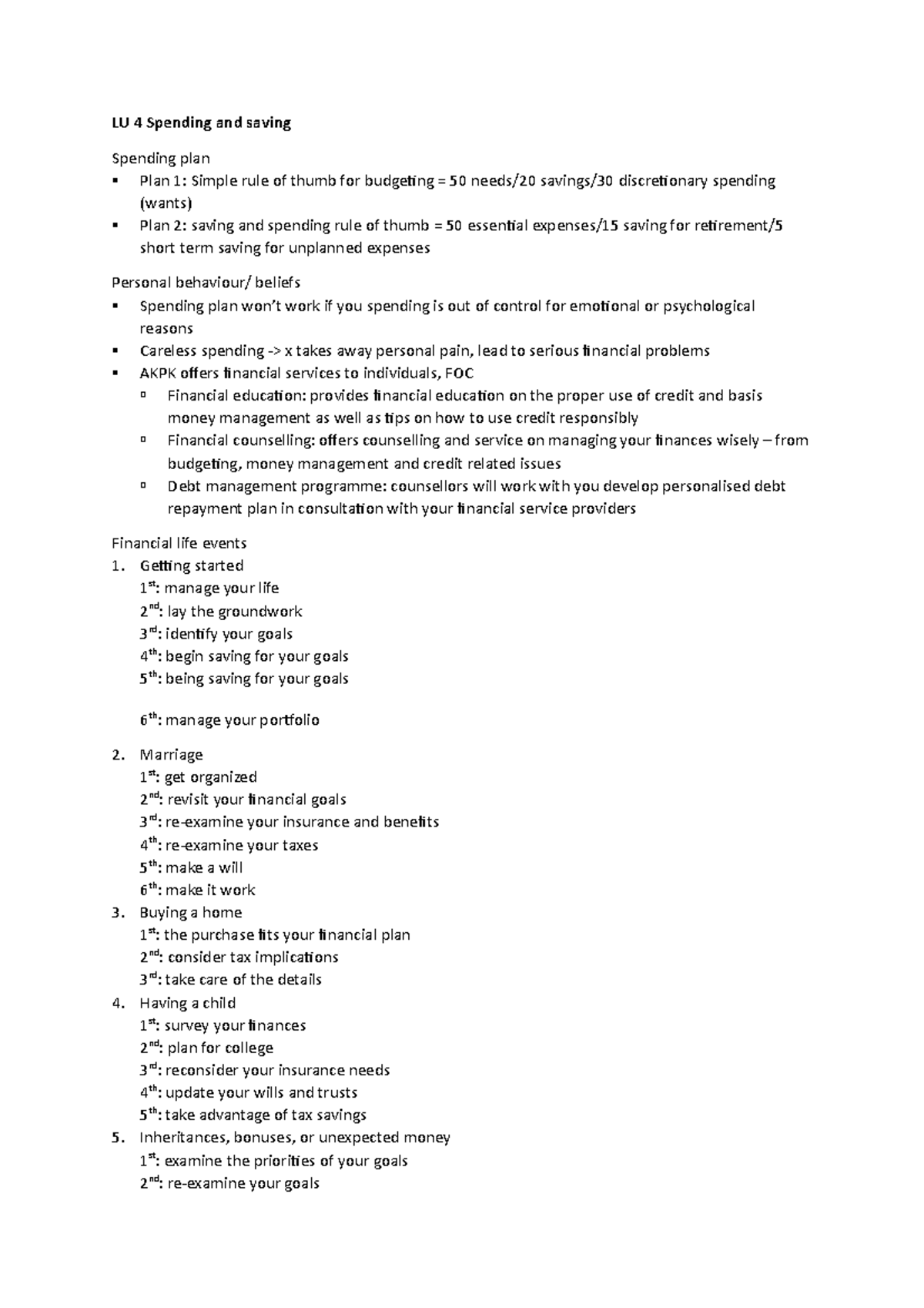 LU 4 Spending and saving - Getting started 1st: manage your life 2nd ...