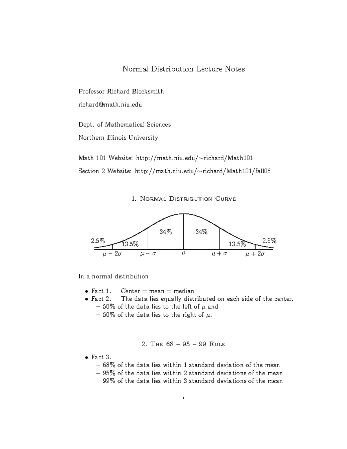 Lecture notes, lecture Normal distribution - Normal Distribution ...