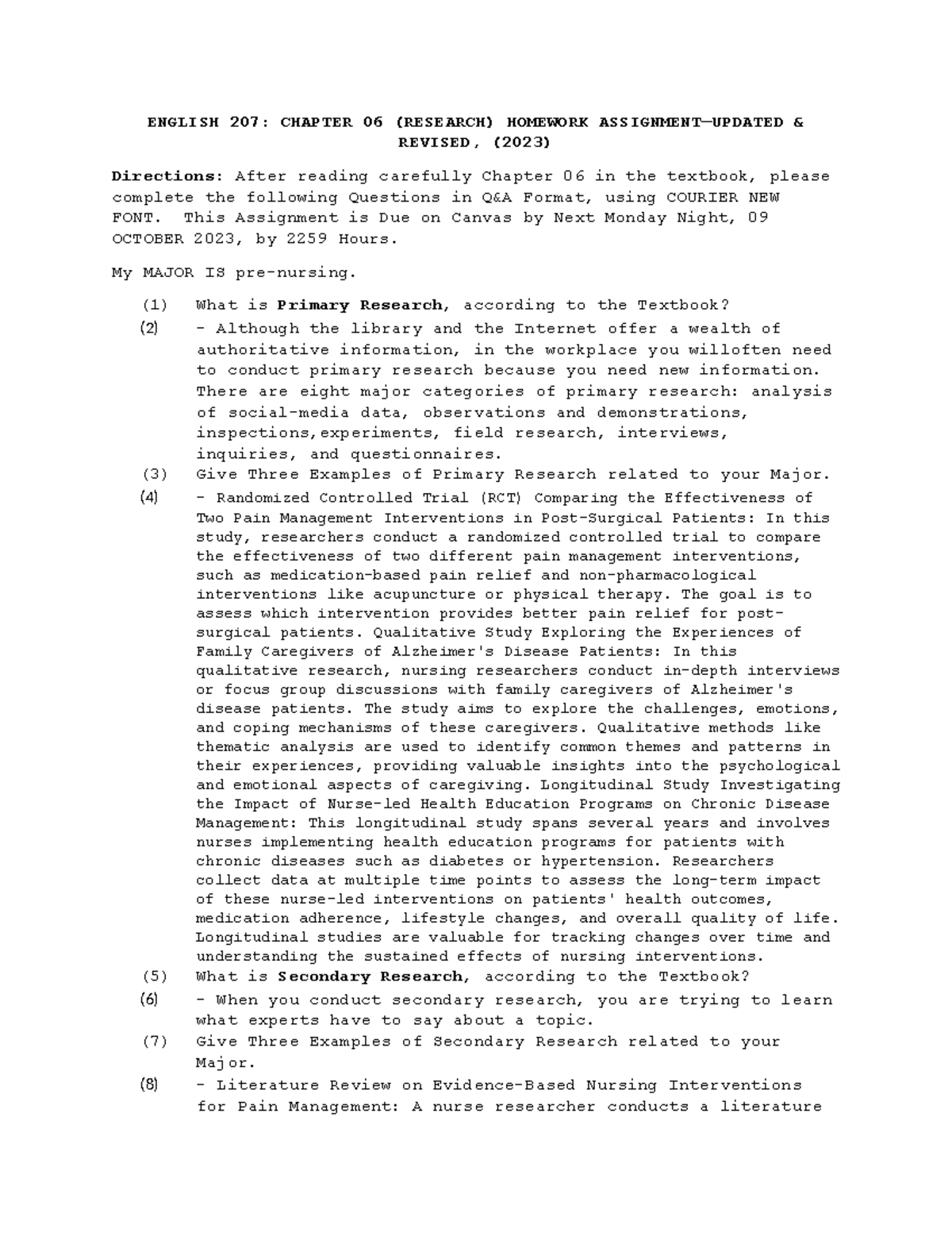 English 207 Chapter 06 Research Homework Questions ( Revised & Updated ...