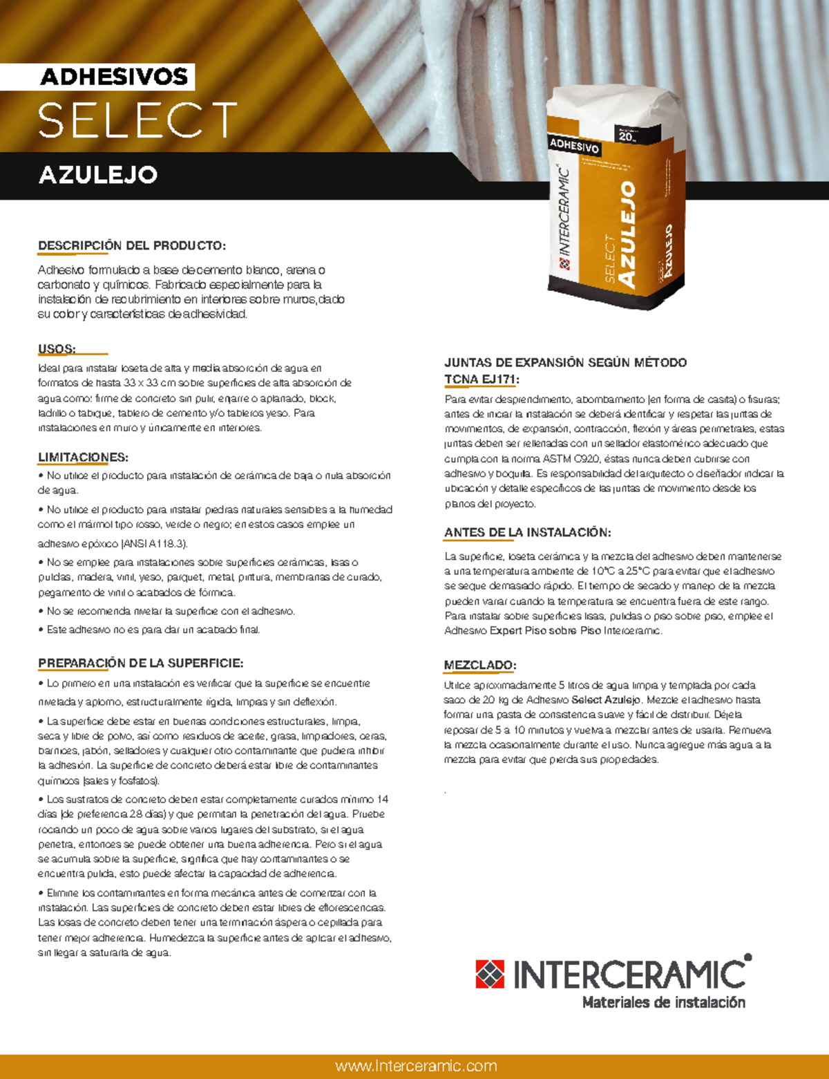 AB.ADHE.BLAN - tabla de pesos - JUNTAS DE EXPANSIÓN SEGÚN MÉTODO TCNA ...