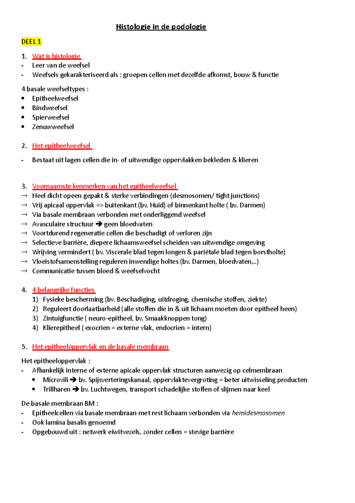 Histologie in de podologie - Huid) of binnenkant holte ( bv. Darmen ...