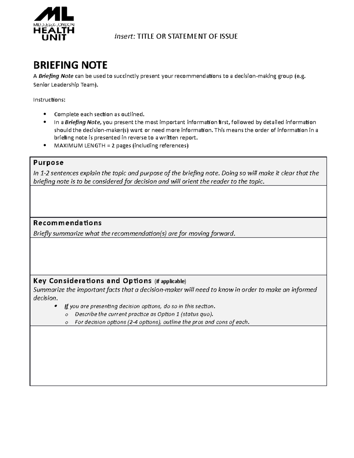 Pef-1.4.2-briefing-note-tool - Insert: TITLE OR STATEMENT OF ISSUE BRIEFING NOTE A Briefing Note ...