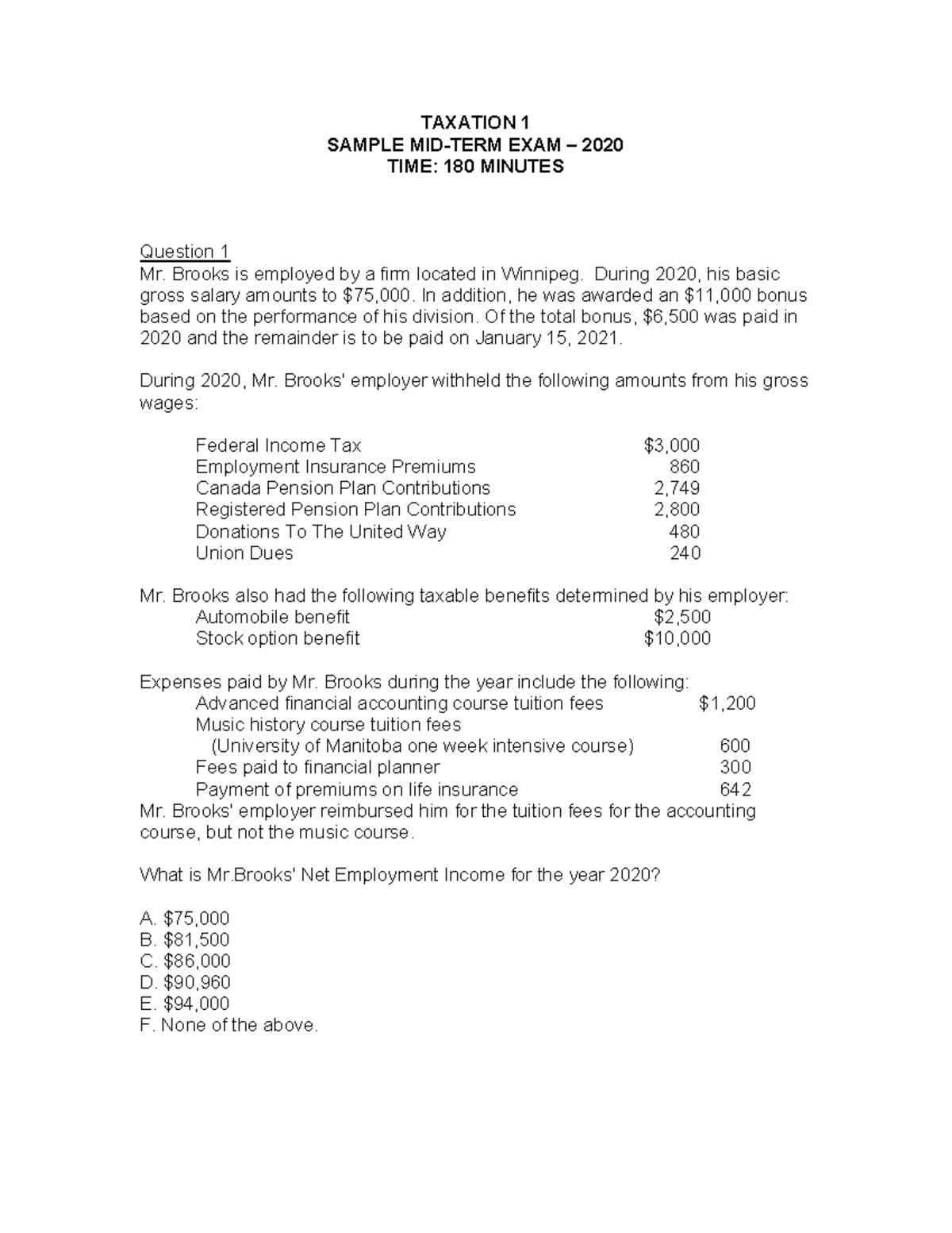 Taxation 1 Sample Exam 2020 - Studocu