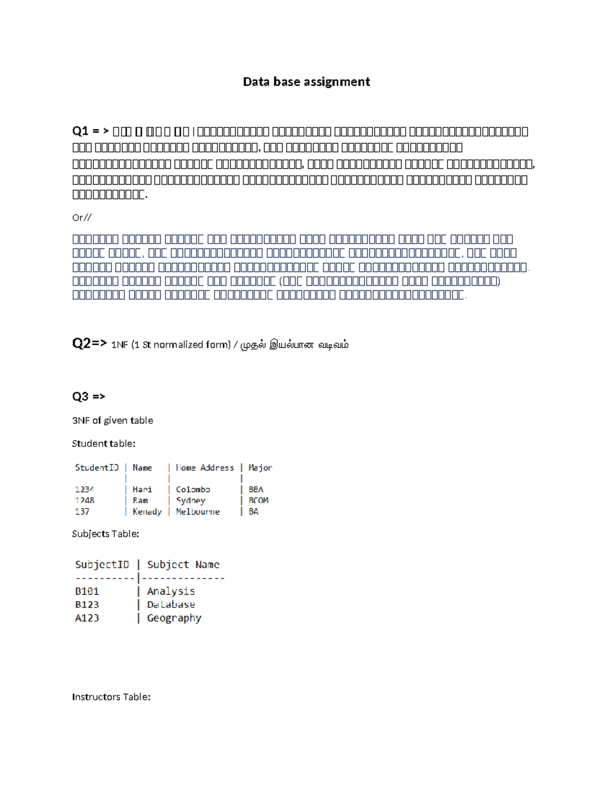 Data base assignment - Or// ததததததத தததததத தததததத ததத தததததததததத தததத ...