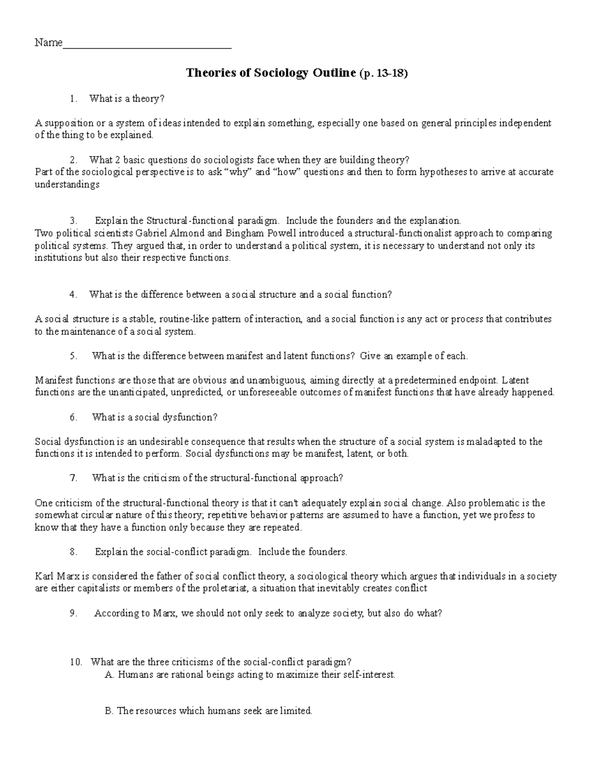 U1 - Theories of Sociology Homework Outline - Name ...