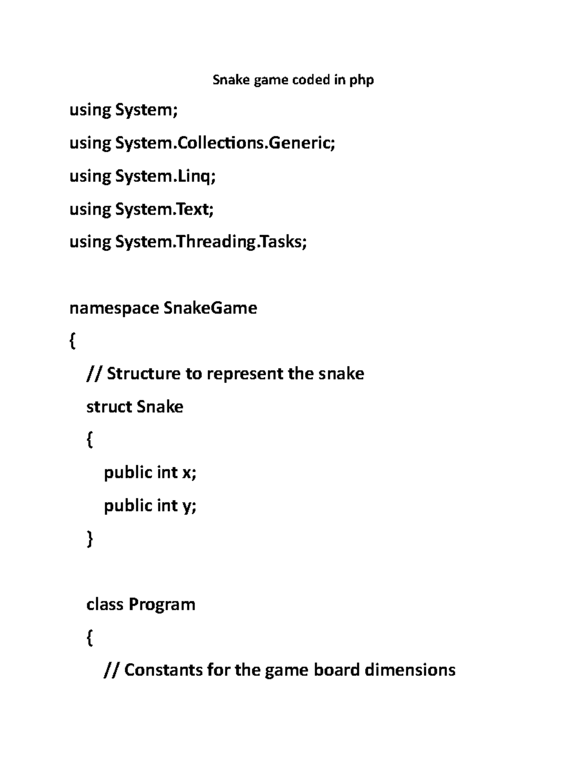 C++ Snake game - Snake game coded in php using System; using System ...