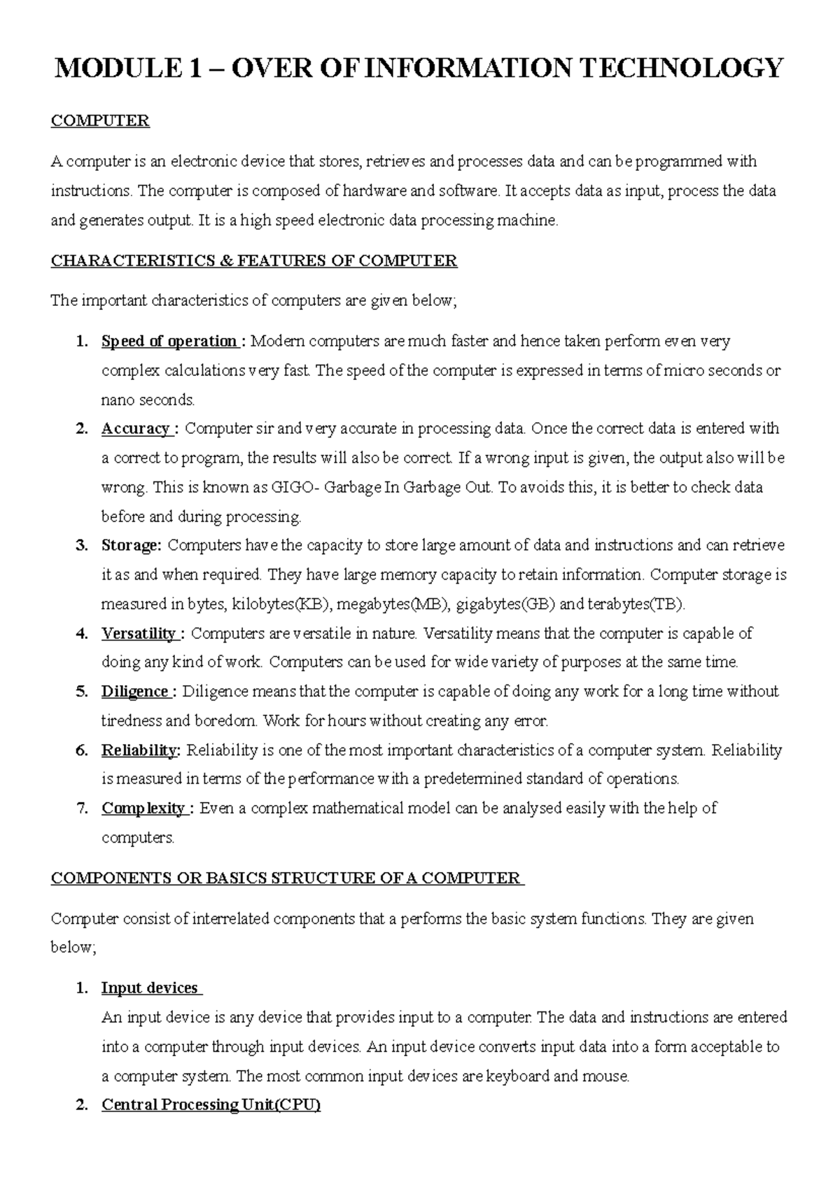 Informatics - MODULE 1 – OVER OF INFORMATION TECHNOLOGY COMPUTER A ...
