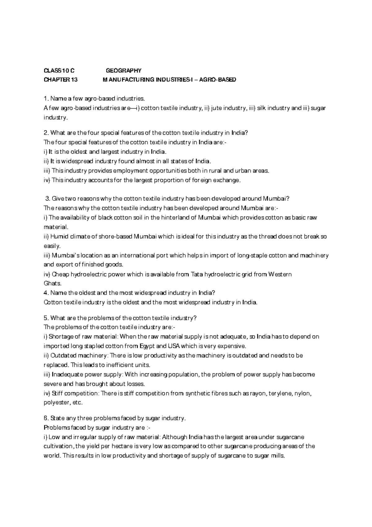 Geography - Class 10 - Chapter 13 - Manufacturing industries in India-I ...