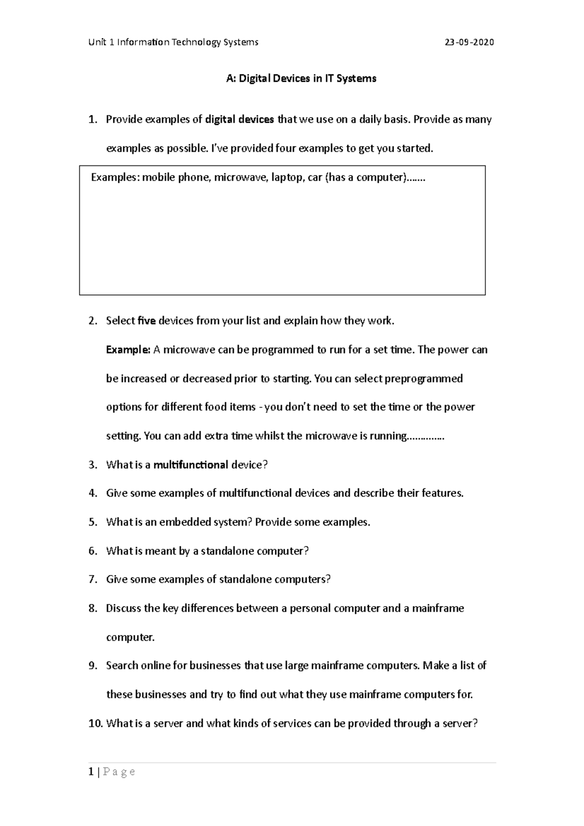 Unit 1 - Activity 2 Digital Devices (23-09-20) - Unit 1 Information ...