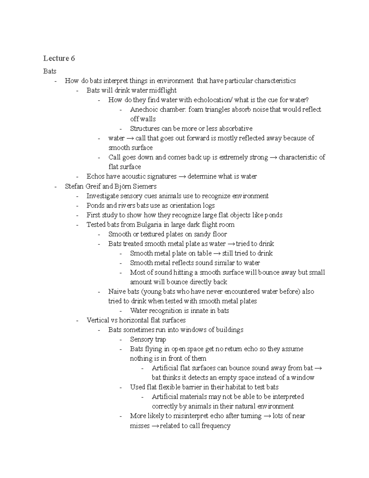 Neuro Bio Quiz 2 notes - Lecture 6 Bats - How do bats interpret things ...