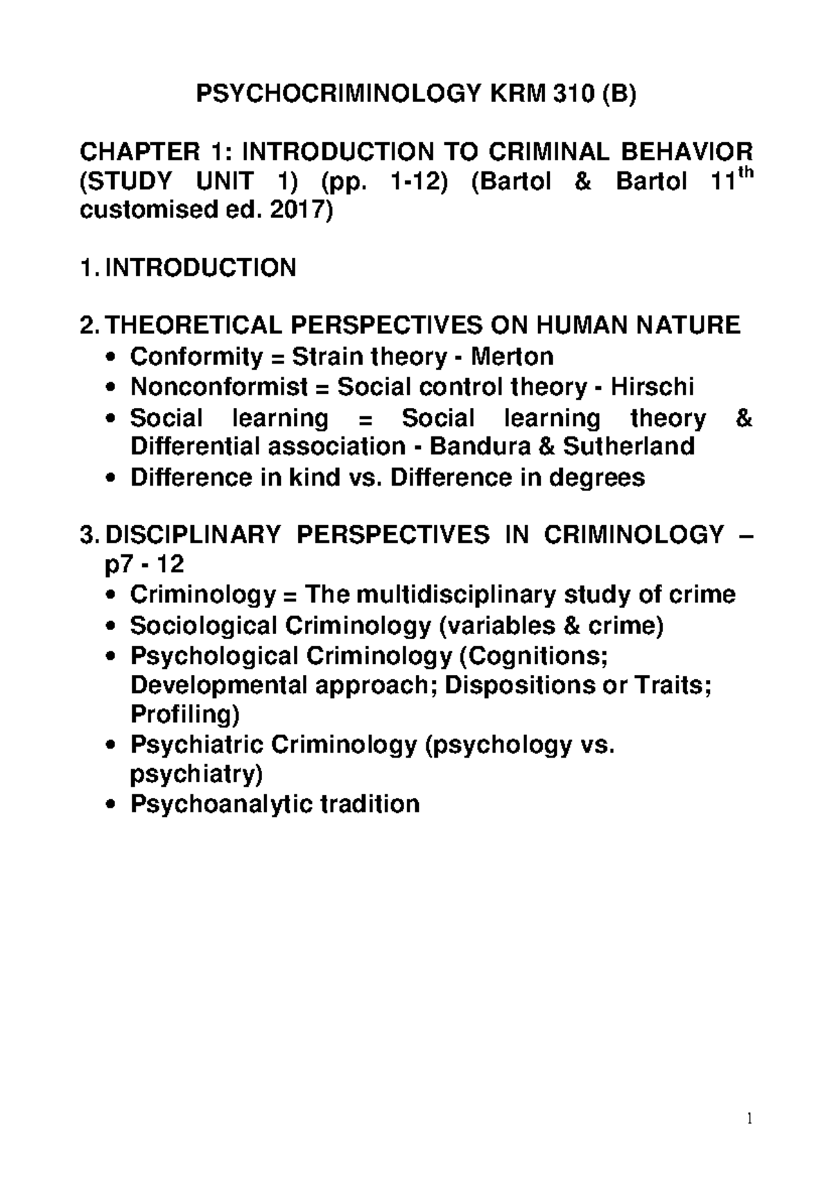 Psychocrim TP's KRM 310 B ENG SU 1 - 9 - PSYCHOCRIMINOLOGY KRM 310 (B) CHAPTER 1: INTRODUCTION ...