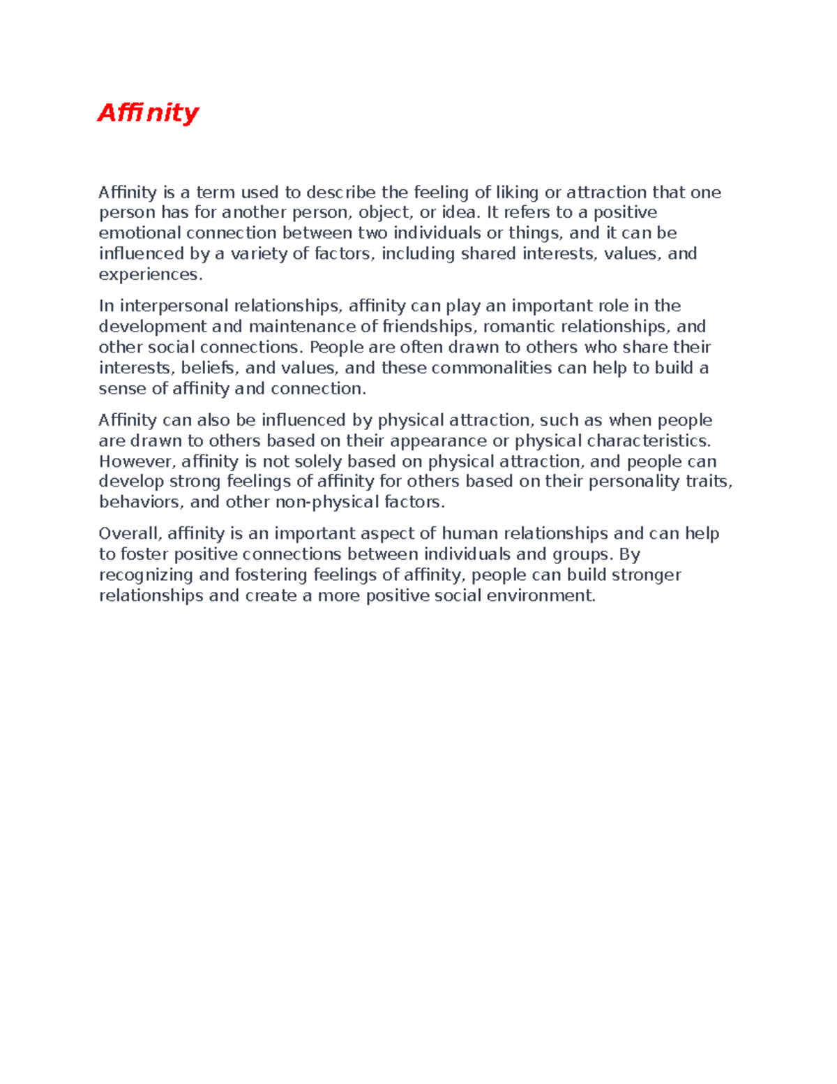 Document 86 - essay - Affinity Affinity is a term used to describe the ...