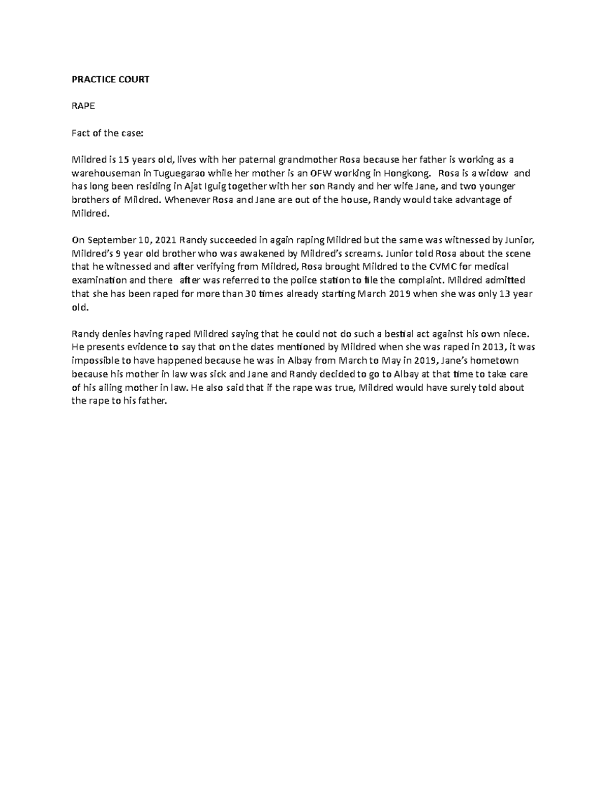 Prac Court 2021 Rape - Sample Case Rape for reference only. - PRACTICE ...