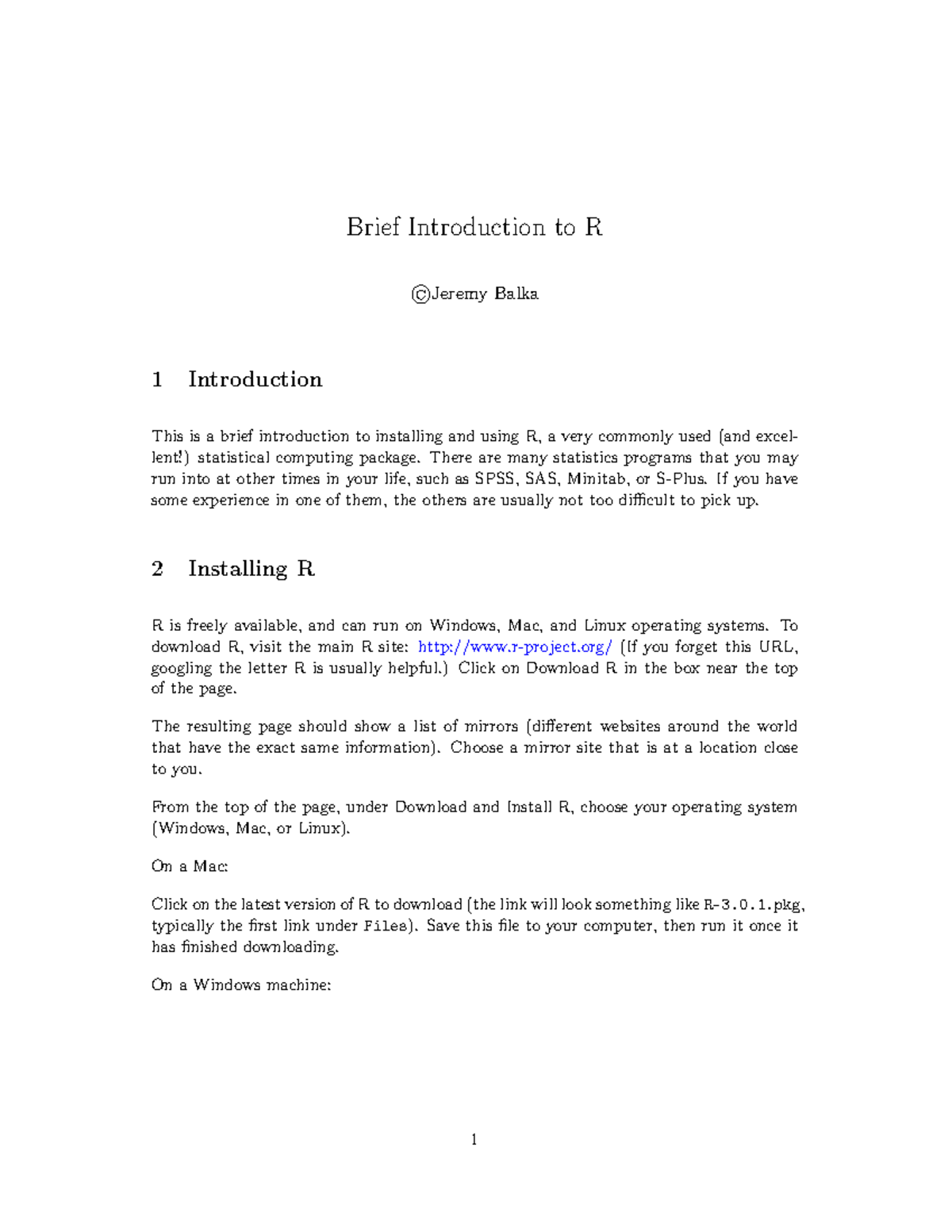 Intro to R - Brief Introduction to R ©Jeremy Balka 1 Introduction This ...