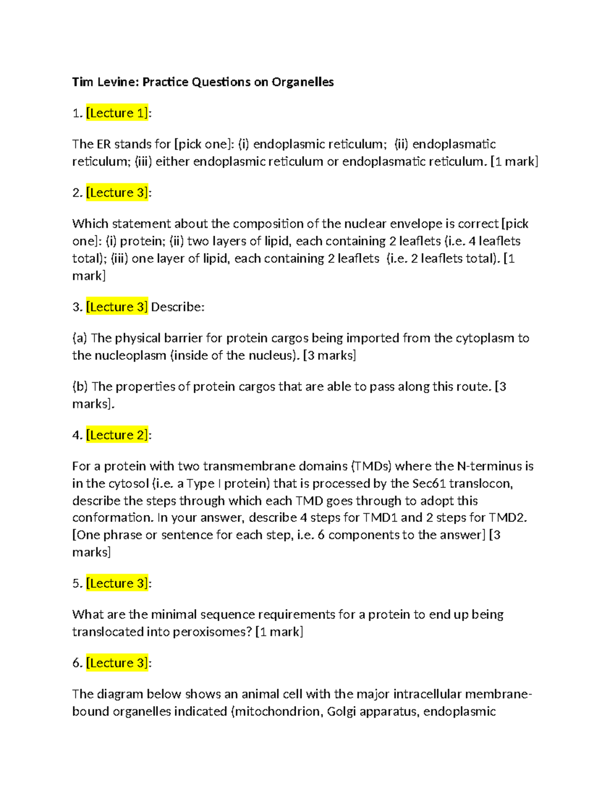 Tim Levine practive question for the module CELL0009 - Tim Levine ...