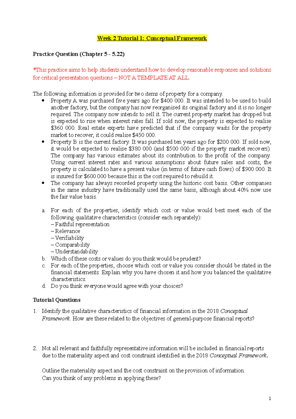 AYB311 s1 2023 T1 - Tutorial Work - Week 2 Tutorial 1: Conceptual ...