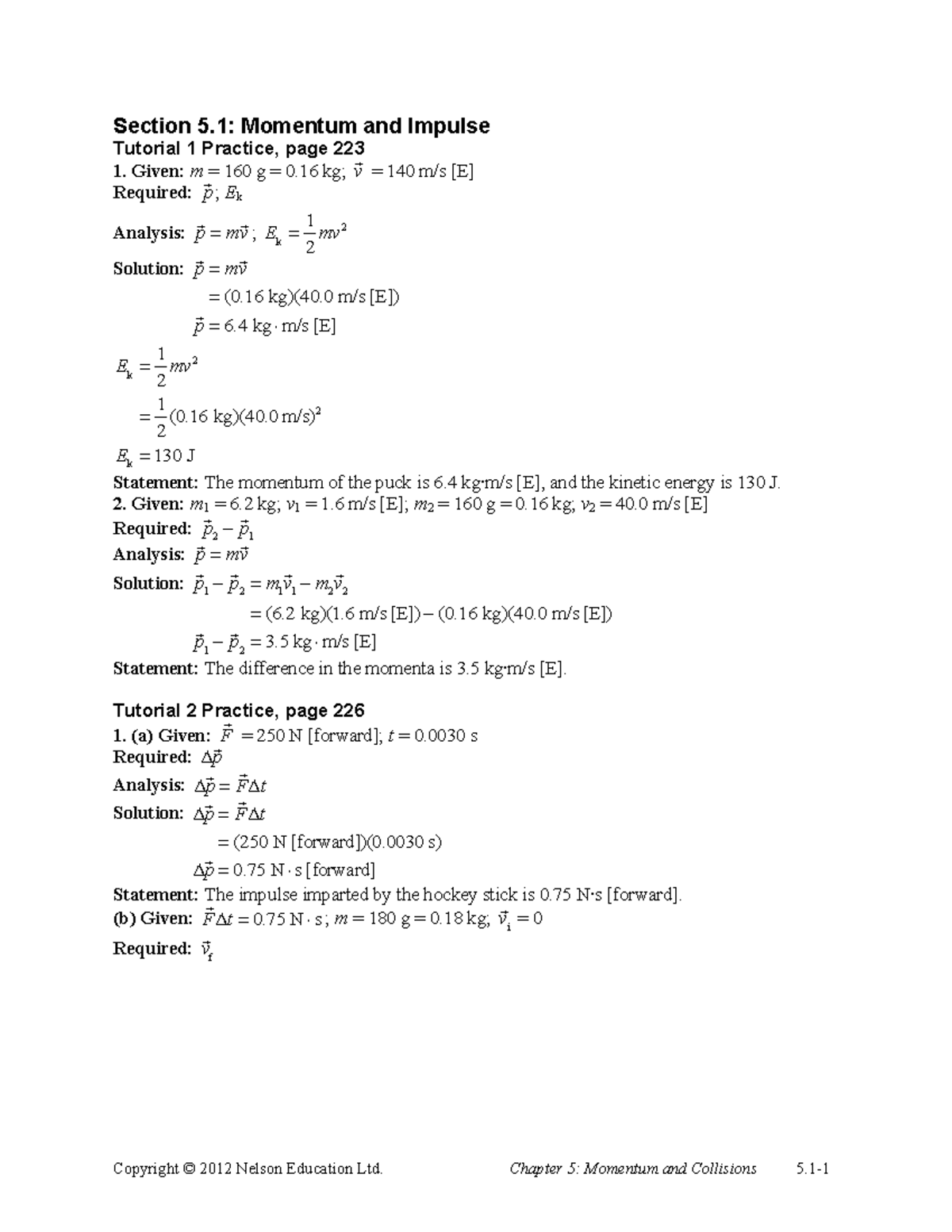 Chapter 5 solutions-compressed - Section 5: Momentum and Impulse ...
