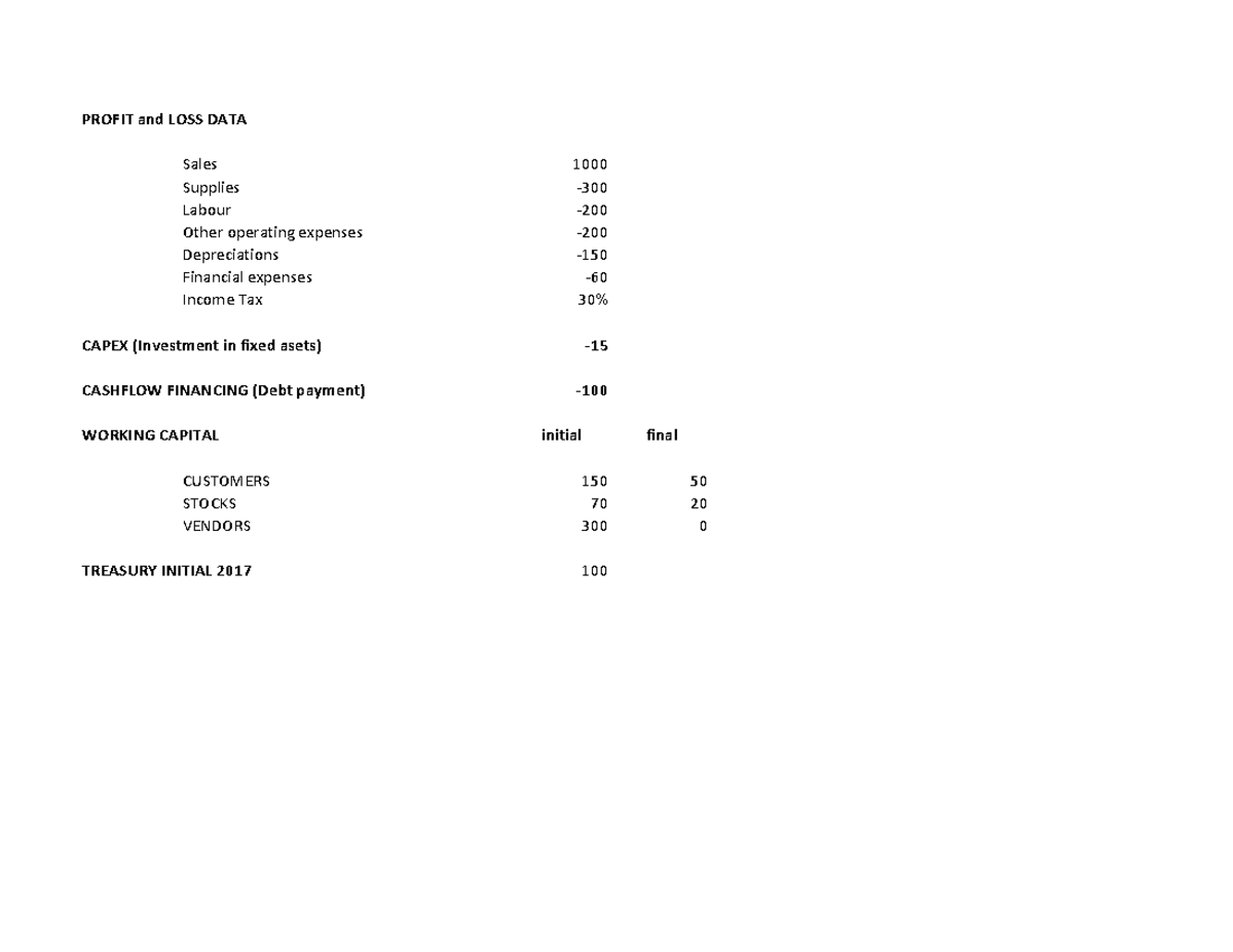 01 - Cash flow calculation example including solution - PROFIT and LOSS ...