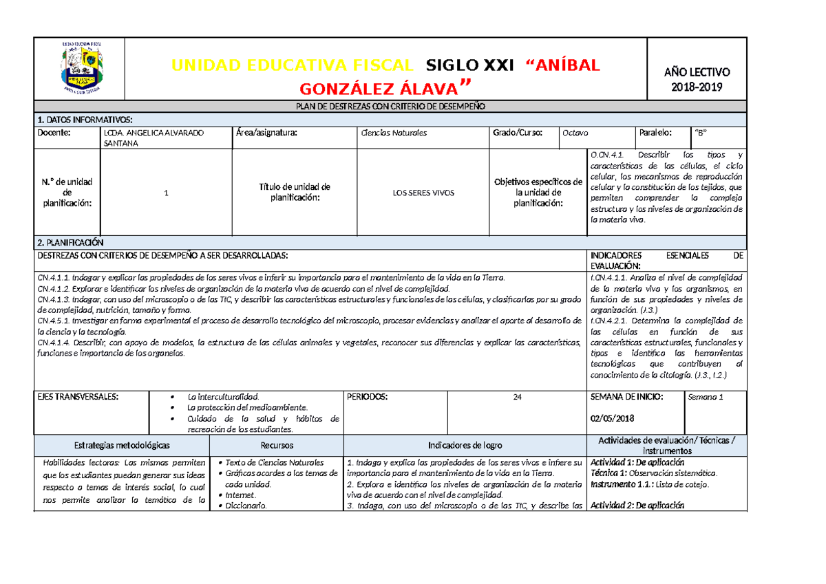 385108435 Pud Ciencias Naturales Octavo b - UNIDAD EDUCATIVA FISCAL ...