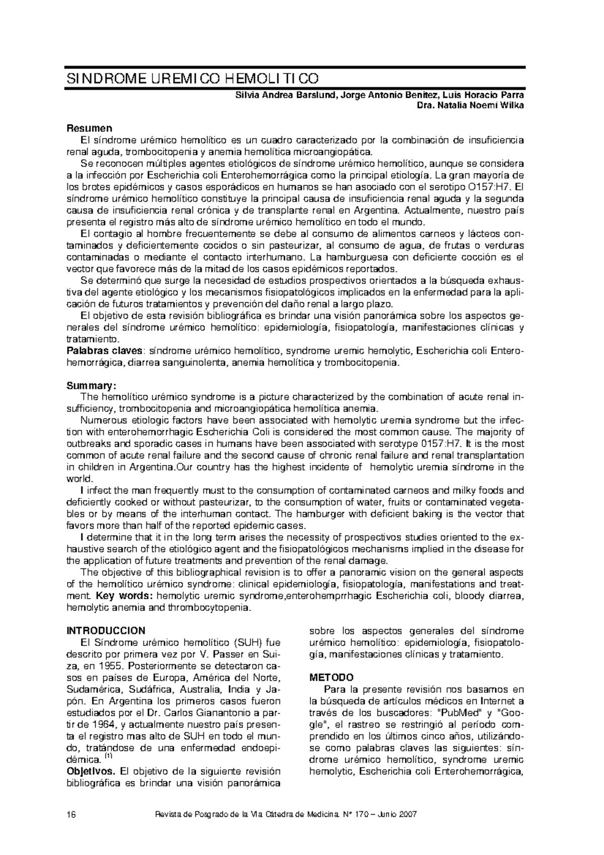 4 170 - Trabajos de enfermería - SI NDROME UREMI CO HEMOLI TI CO Silvia ...