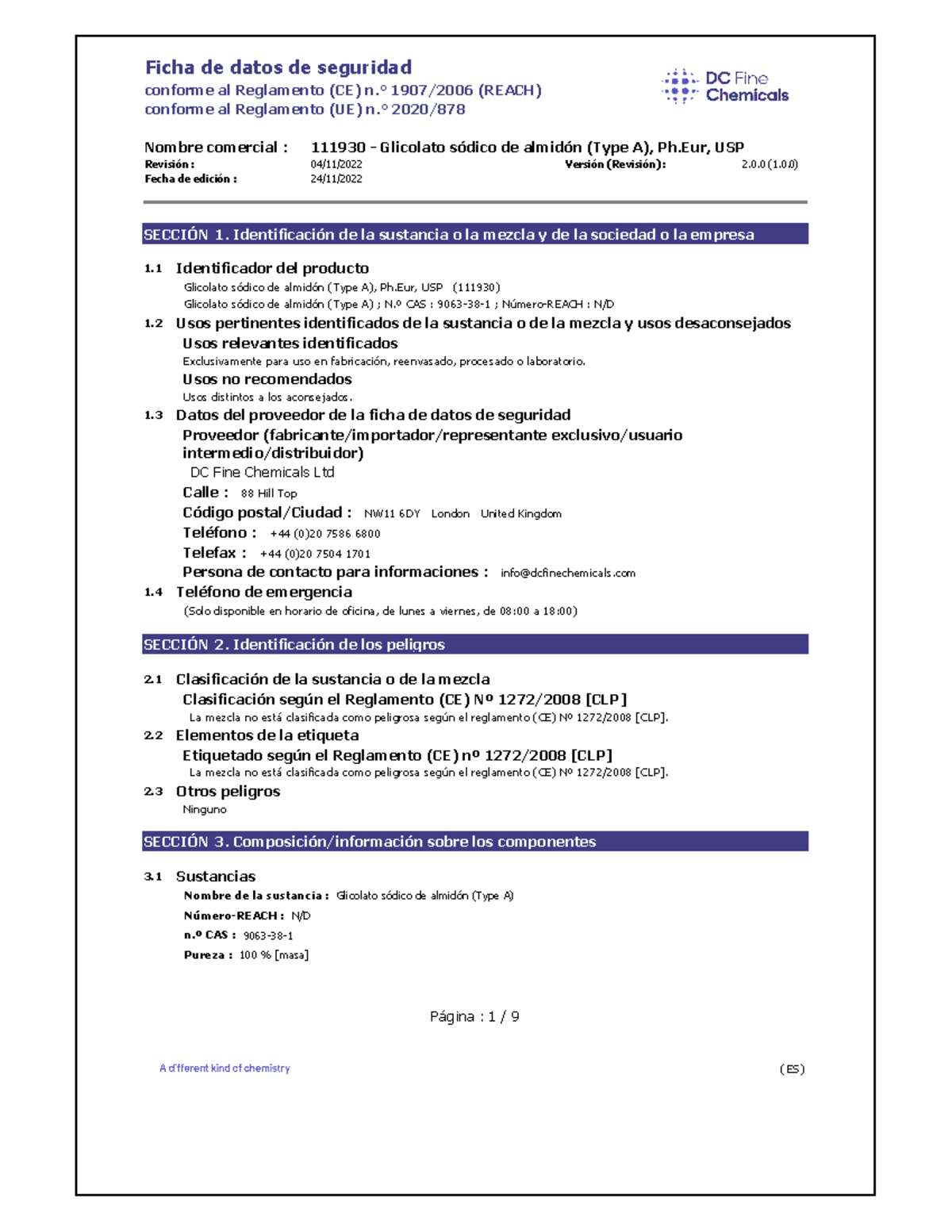 Glicolato sódico hoja de seguridad - conforme al Reglamento (CE) n ...