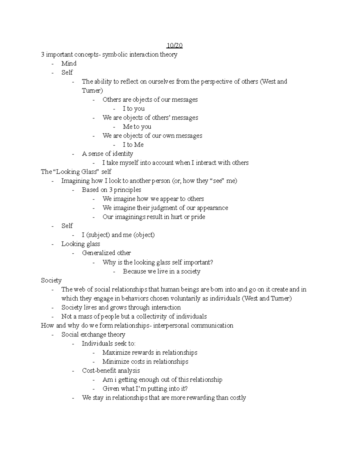 Comm 1014 Notes pt. 4 - Comm Major - 10/ 3 important concepts- symbolic ...