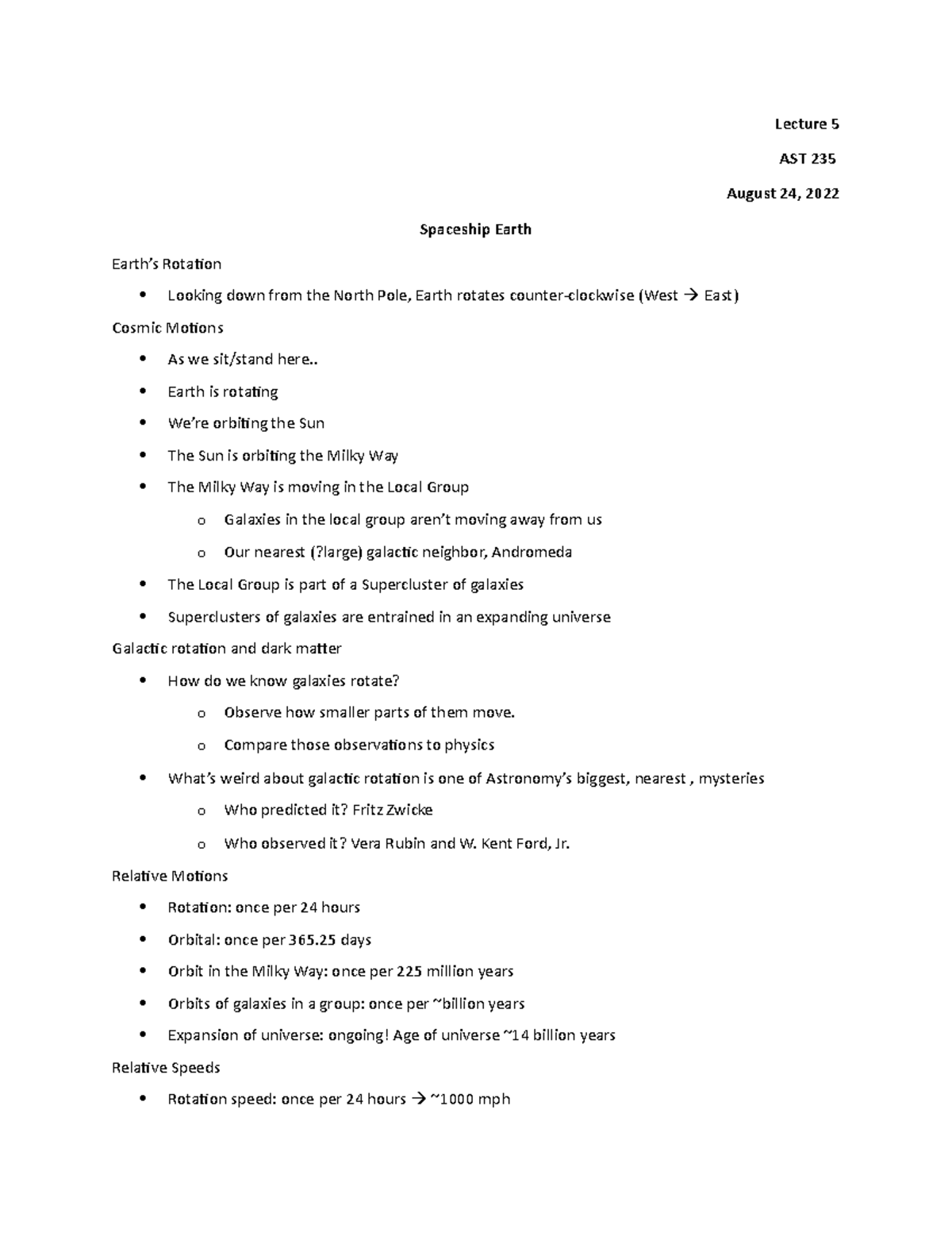 3b. Spaceship Earth - Professors notes - Lecture 5 AST 235 August 24 ...