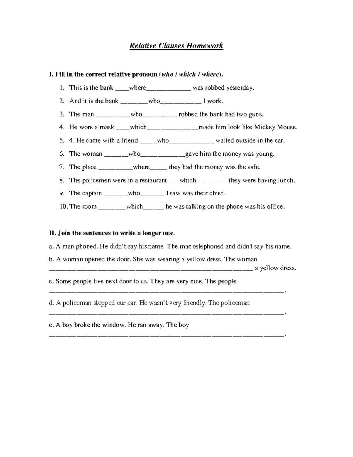 21-5 - resolucionario - Relative Clauses Homework I. Fill in the ...