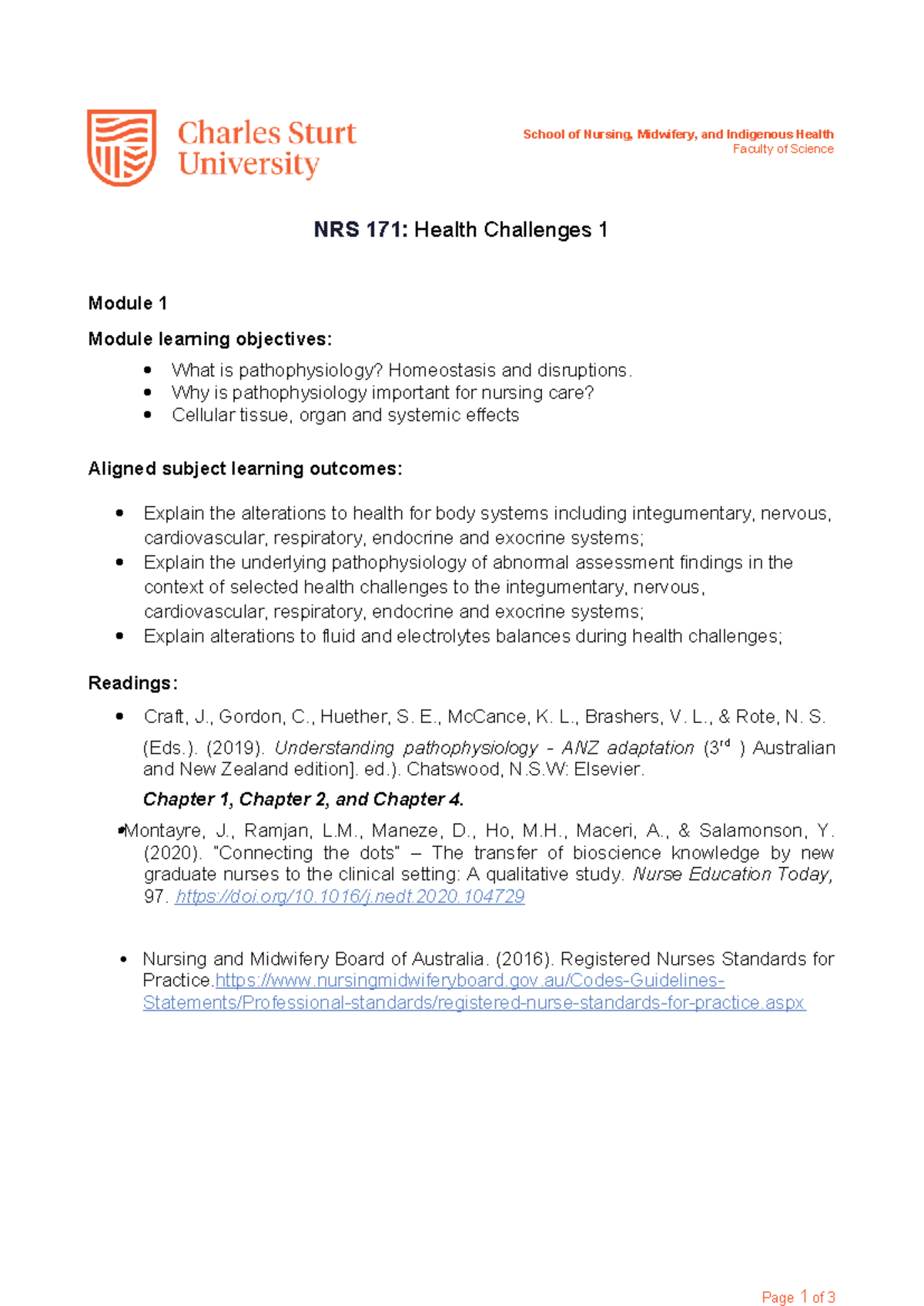 HCA Module 1 - NRS 171: Health Challenges 1 Module 1 Module learning ...