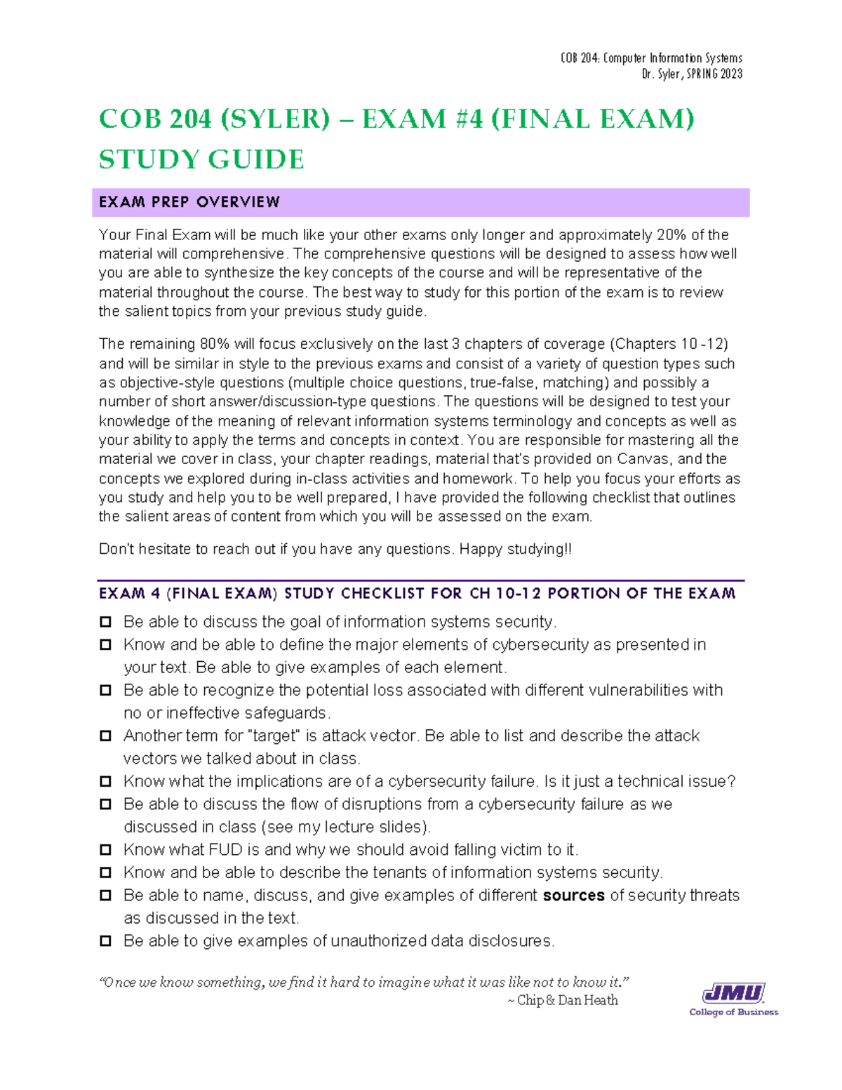 COB 204 EXAM 4 Final EXAM Study Guide - Spring 2023 - COB 204: Computer ...