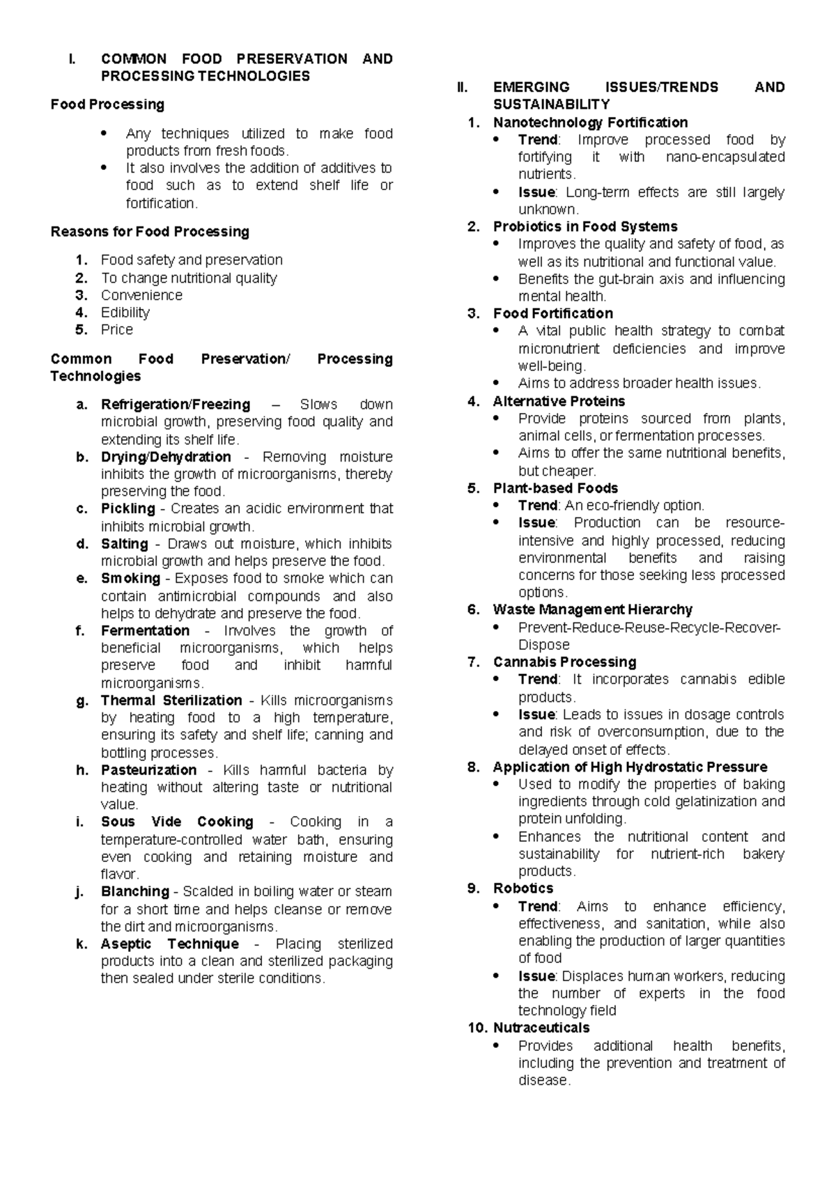 FTEC 65 Reviewer - I. COMMON FOOD PRESERVATION AND PROCESSING ...