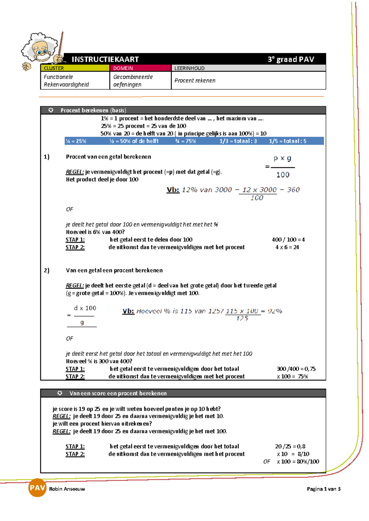Instructiekaart RV gecombineerde oefeningen - procent - INSTRUCTIEKAART ...