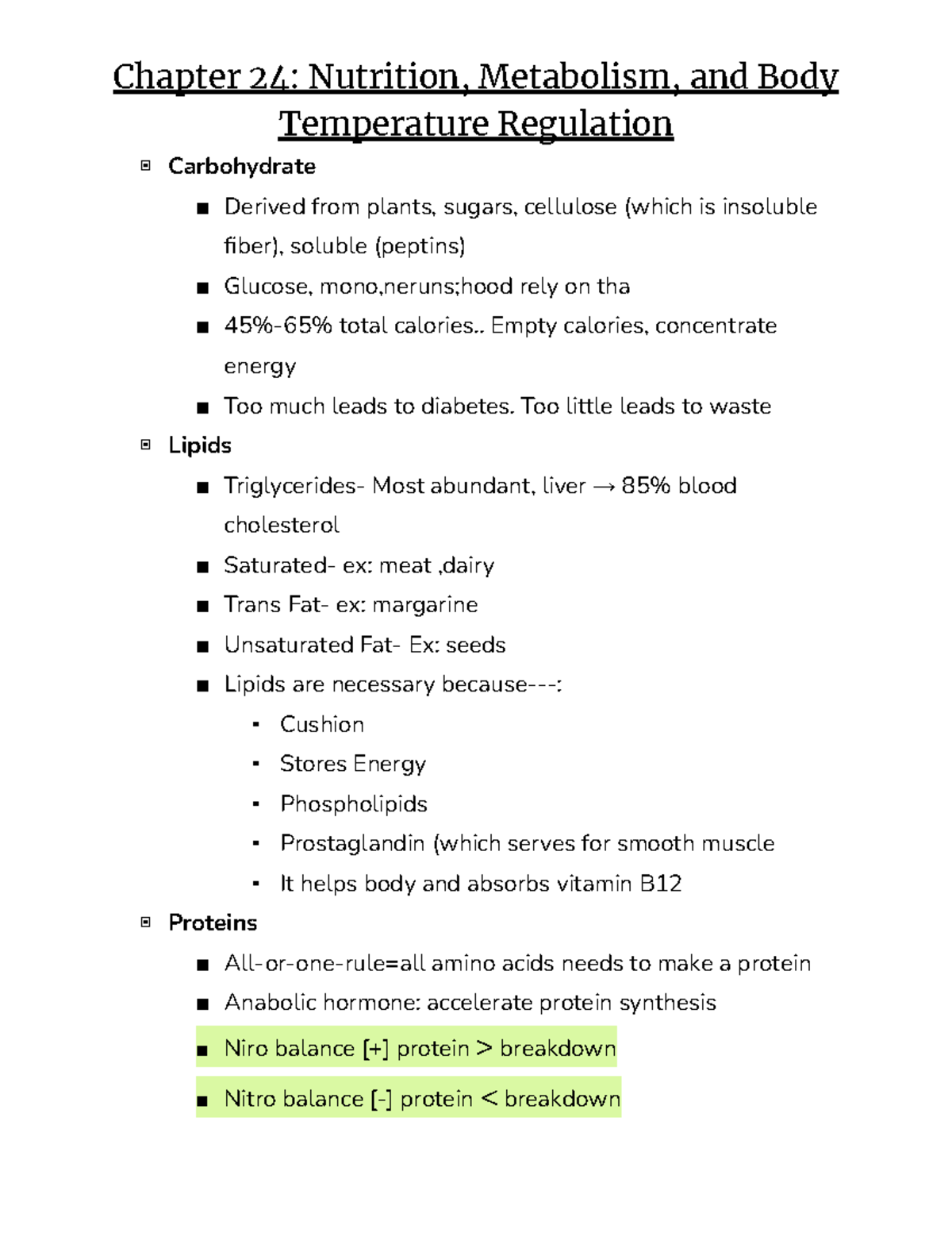 Chapter 24: Nutrition, Metabolism, and Body Temperature Regulation ...