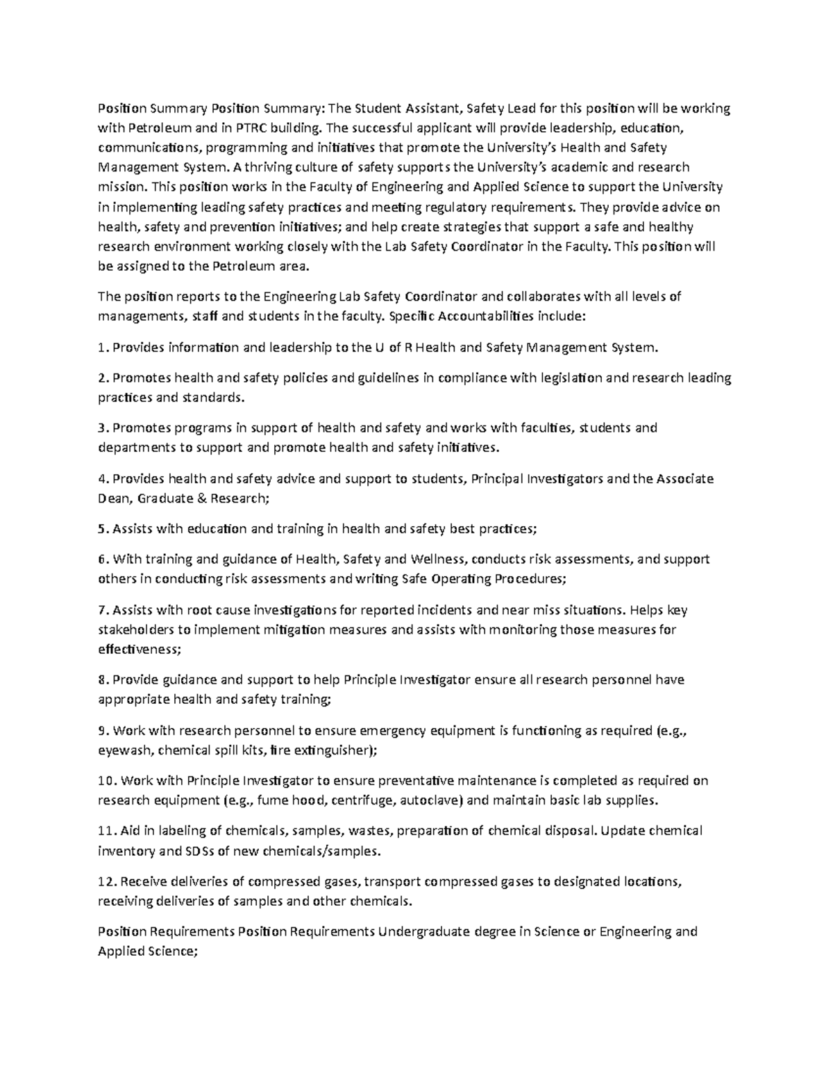 Position Summary Position Summary - The successful applicant will ...