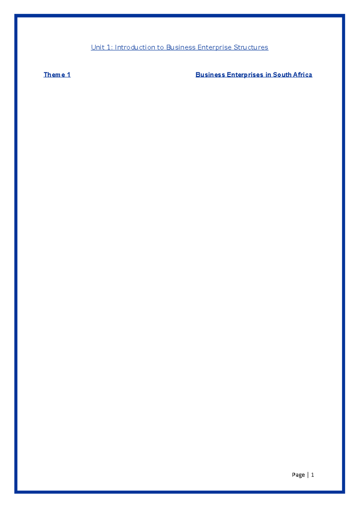 A1. Theme 1 - Yes - Unit 1: Introduction to Business Enterprise ...