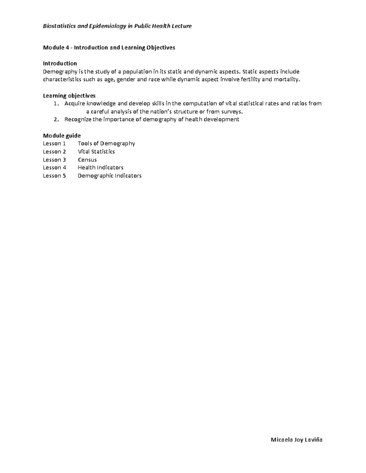 Biostatistics and Epidemiology in Public Health Lecture Module 4 Reviewer - Module 4 ...