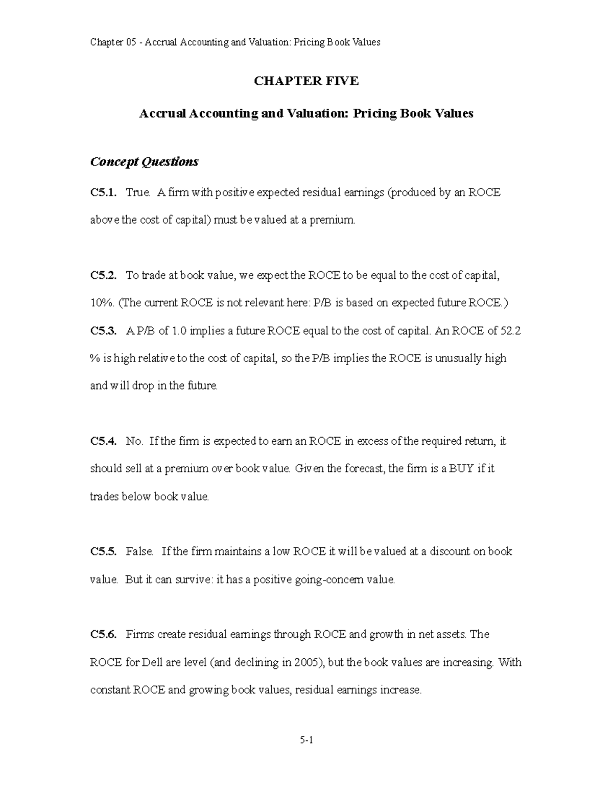 Chap005 - solution - CHAPTER FIVE Accrual Accounting and Valuation ...