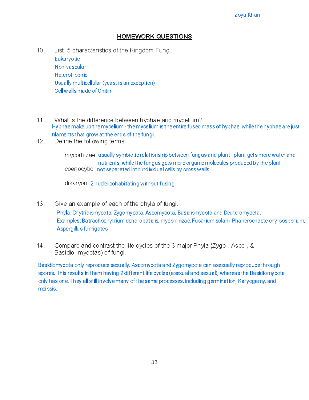 Cusic 3 Questions BY124L - 33 HOMEWORK QUESTIONS List 5 characteristics ...