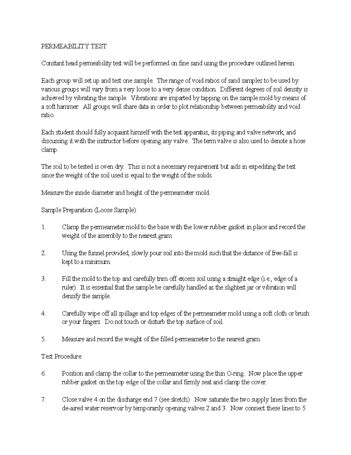 3. Instruction of Lab 2- Permeability - PERMEABILITY TEST Constant head ...