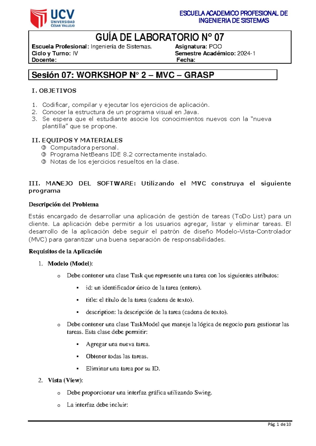 Workshop N-°2- Grasp MVC+-+ Nieto - Sesión 0 7 : WORKSHOP N° 2 – MVC – GRASP I. OBJETIVOS 1 ...