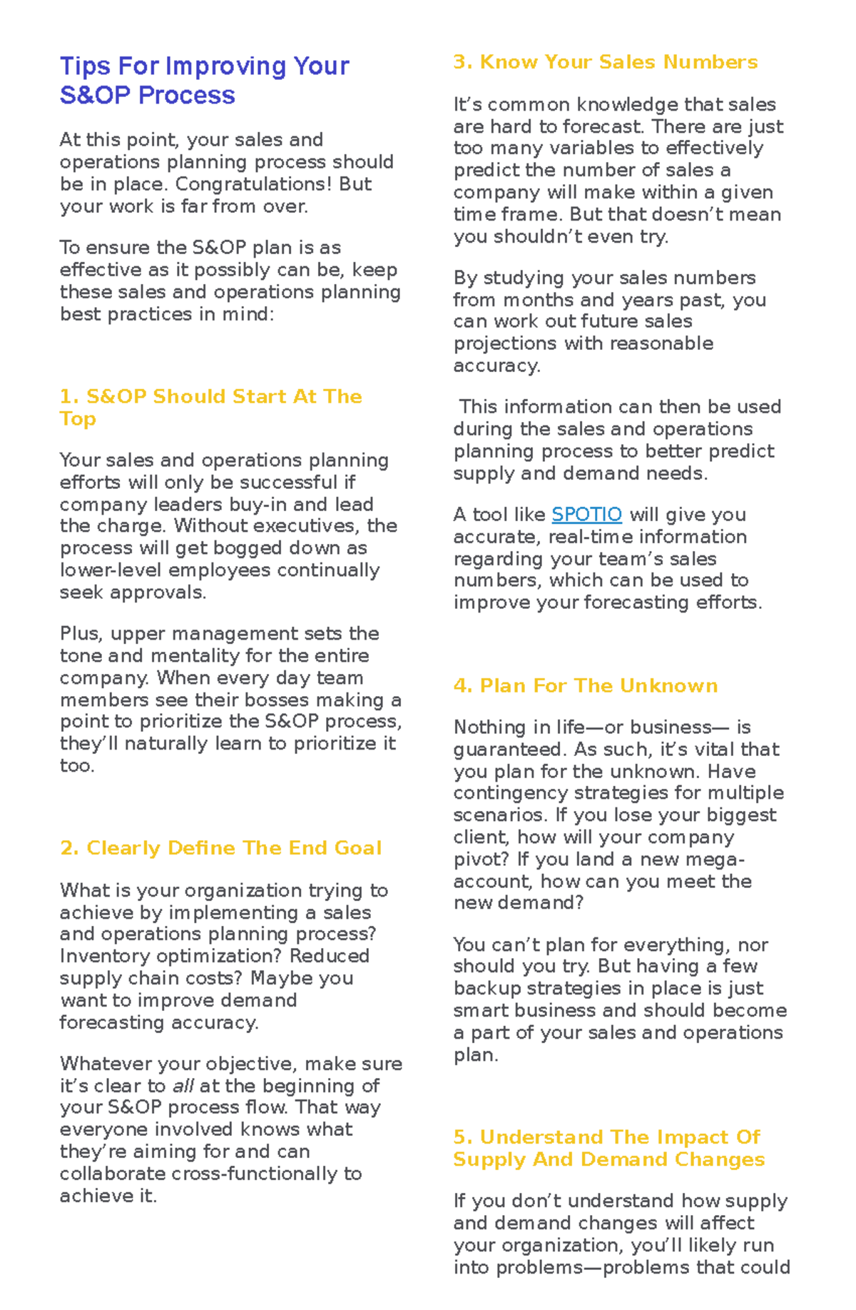 Tips For Improving Your S - Tips For Improving Your S&OP Process At ...