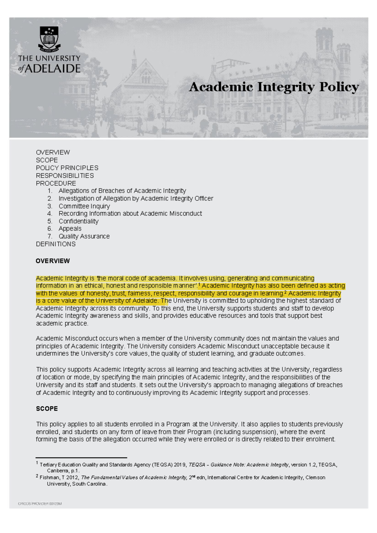 Academic Intergrity Policy - Academic Integrity Policy OVERVIEW SCOPE ...
