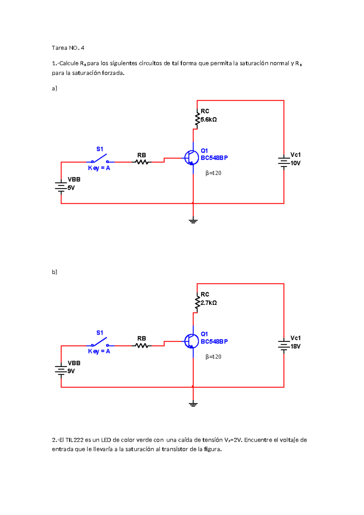 Tarea No4 transistor 2024A - Tarea NO. 4 1.-Calcule RB para los ...
